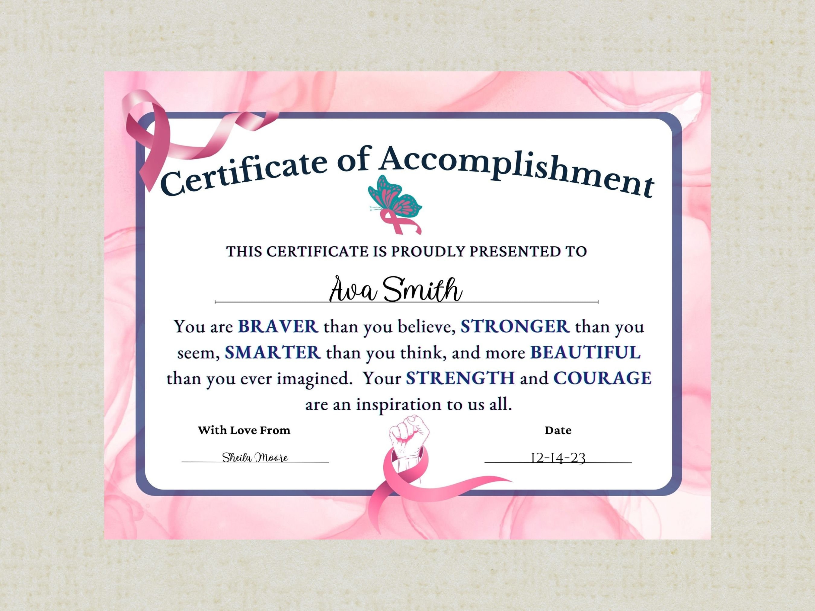 Breast Cancer Fighter Appreciation Certificate Printable | Cancer Free ...
