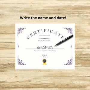 Cancer Chemo Treatment Completion Certificate - Instant Download ...