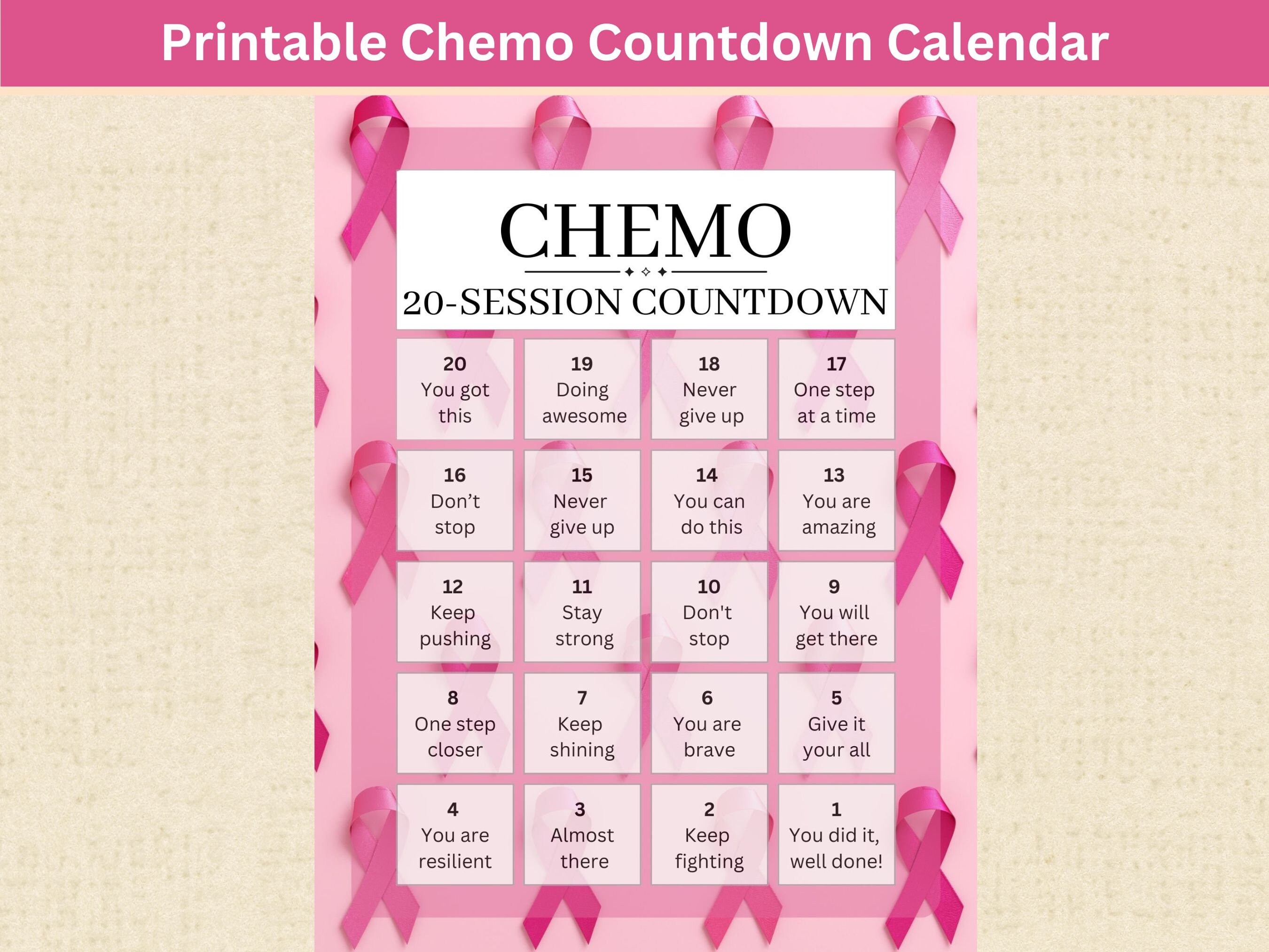20-session Breast Cancer Chemo Treatment Countdown Calendar Printable ...