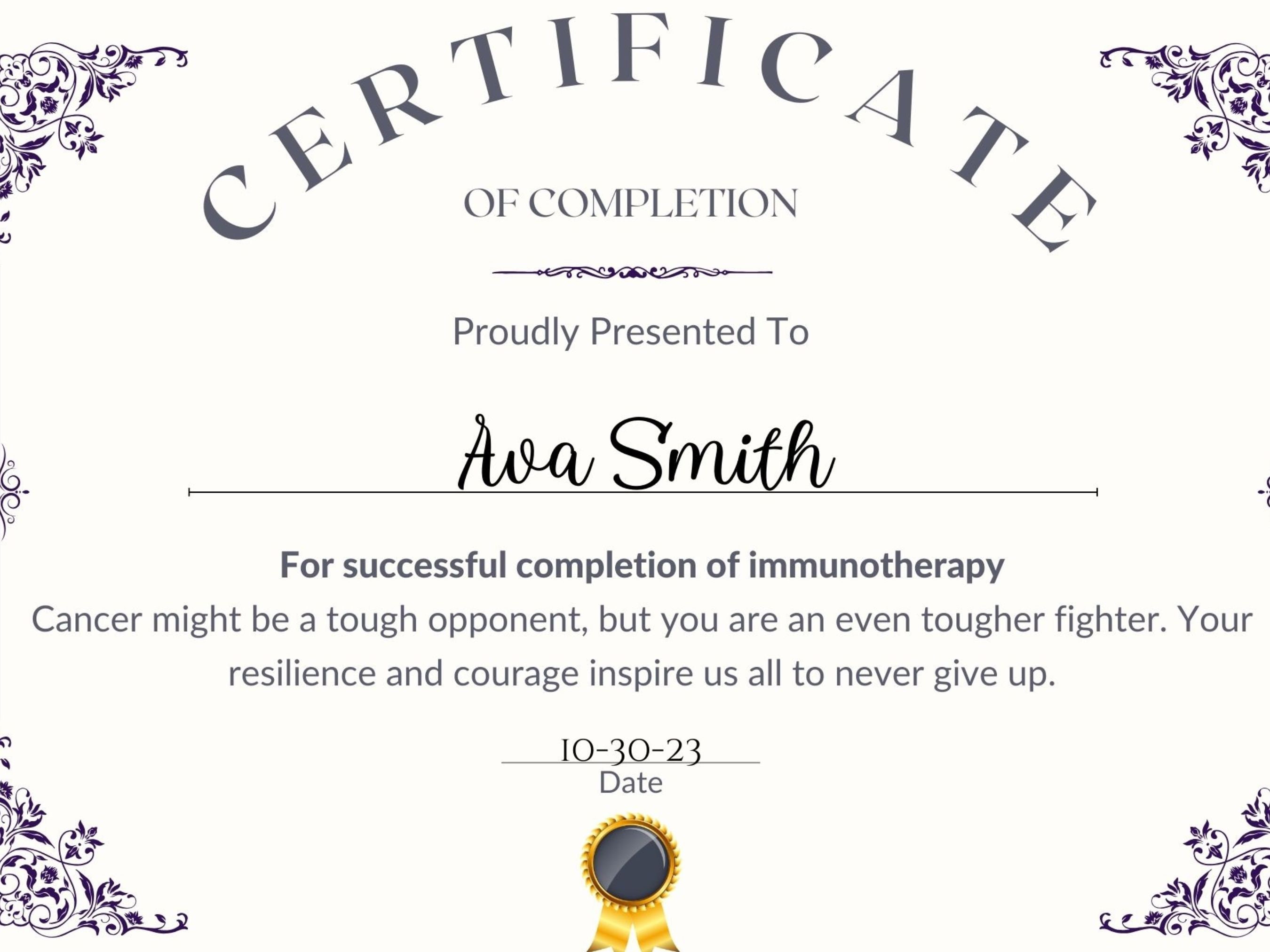 Immunotherapy Cancer Fighter Appreciation Certificate Printable, Cancer ...