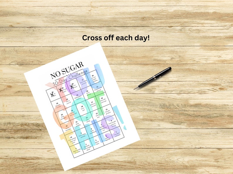 30-day No Sugar Challenge Countdown Calendar Tracker Printable, Sugar ...
