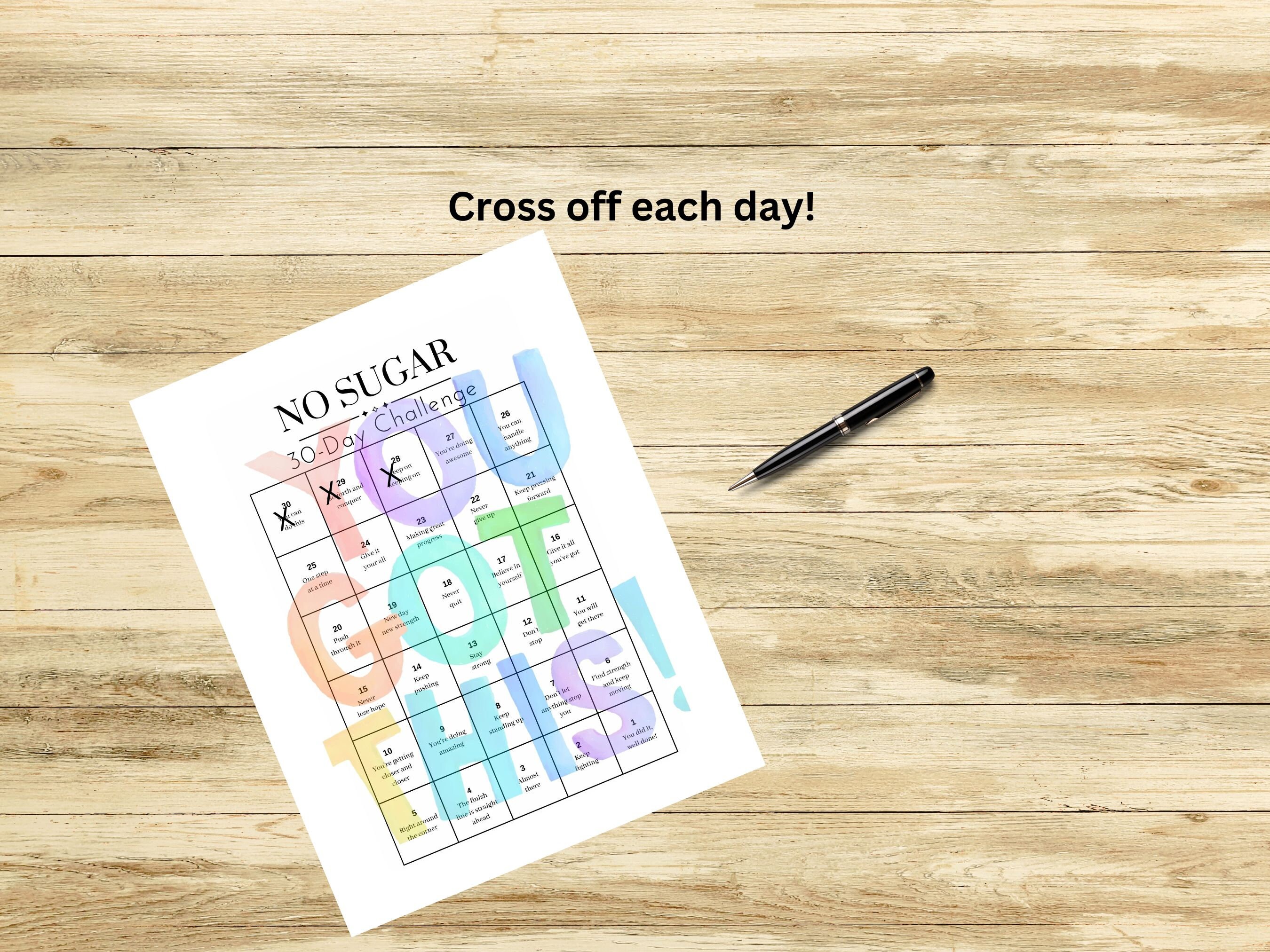 30-day No Sugar Challenge Countdown Calendar Tracker Printable, Sugar ...