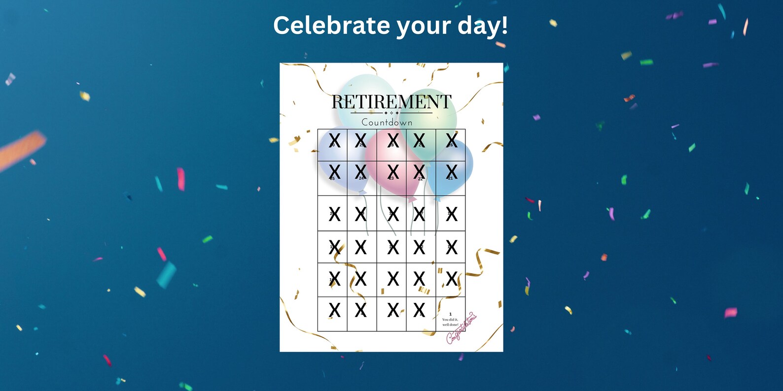 Retirement Countdown Calendar Printable PDF, Retirement Celebration ...