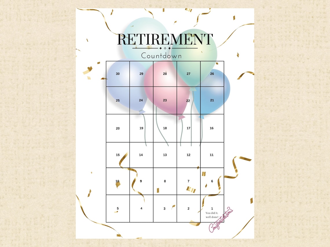 Retirement Countdown Calendar Printable (PDF) - Etsy