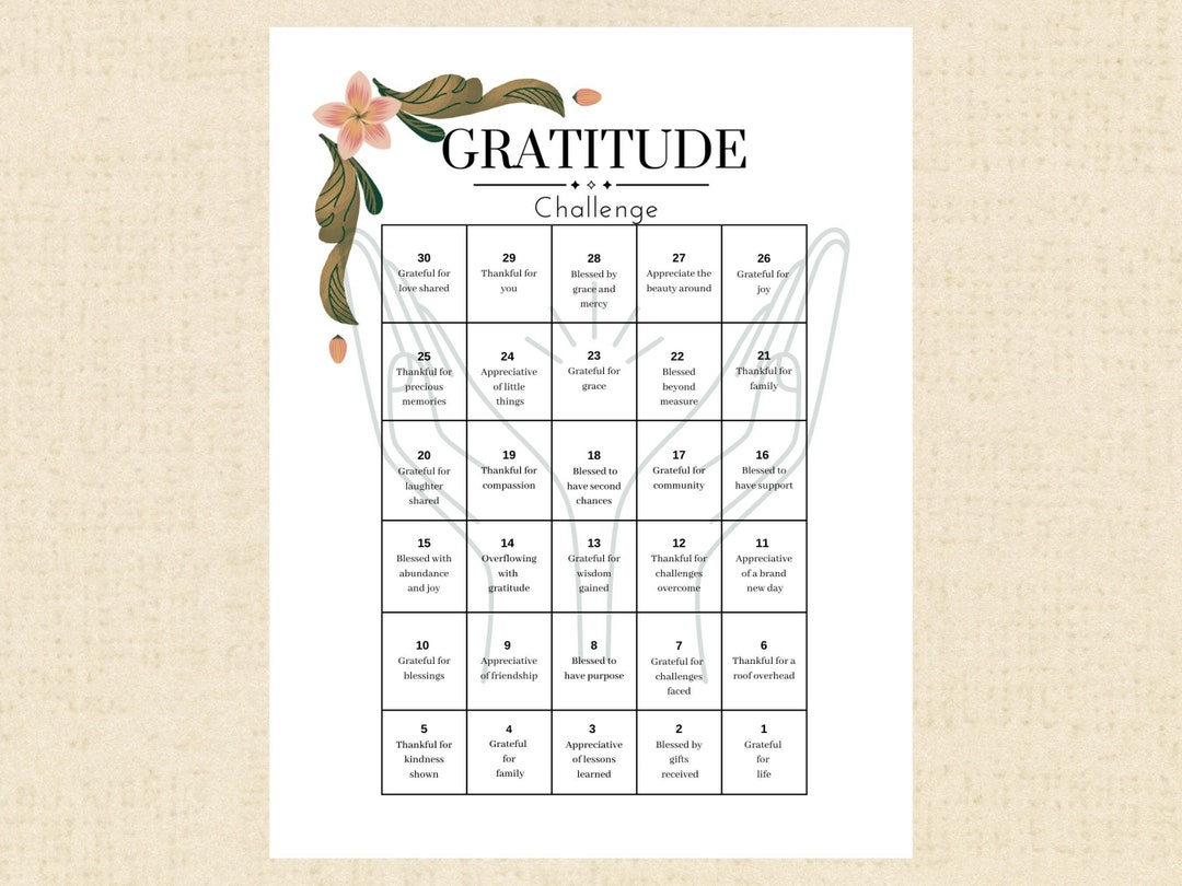 30-day Gratitude Challenge Countdown Calendar - Daily Affirmations ...
