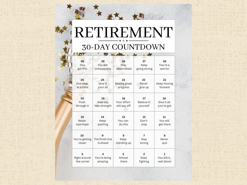 Retirement Countdown Calendar Instant Download Printable PDF - Etsy