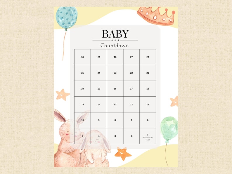 Pregnancy Countdown Calendar Instant Download Printable PDF - Etsy