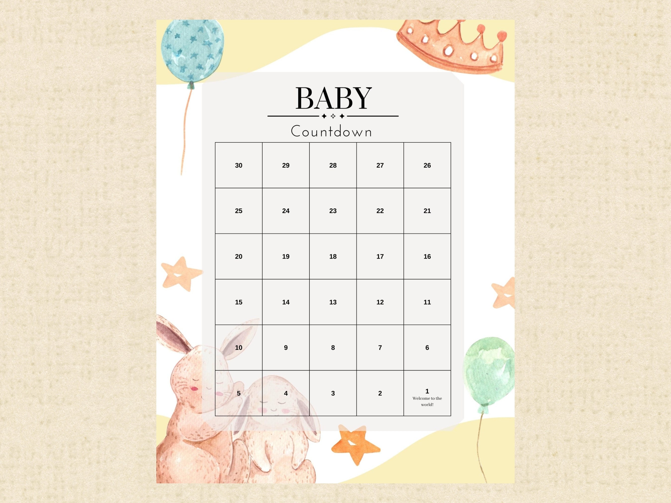 Pregnancy Countdown Calendar Instant Download Printable PDF - Etsy