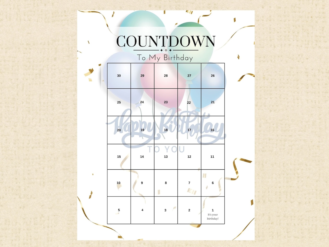 Birthday Countdown Calendar Instant Download Printable PDF, Milestone ...
