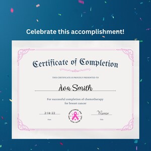 Breast Cancer Radiation Treatment Completion Certificate - Instant ...
