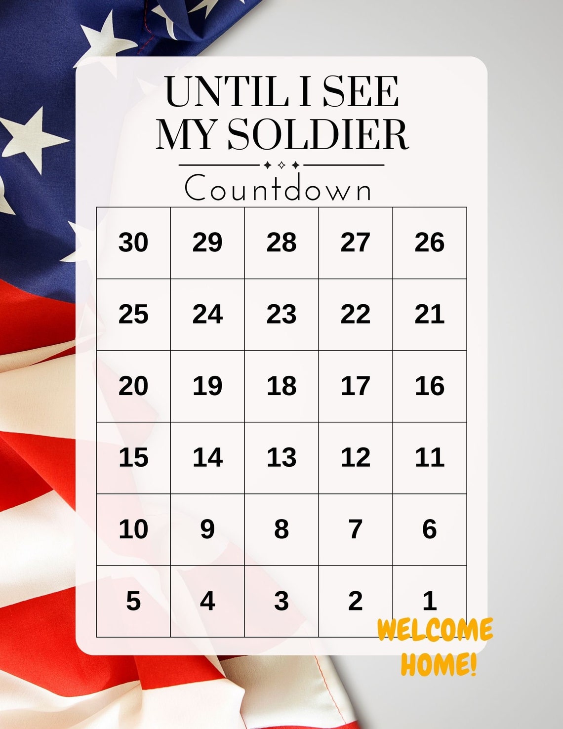 Until I See My Soldier 30-day Daily Countdown Calendar Printable ...