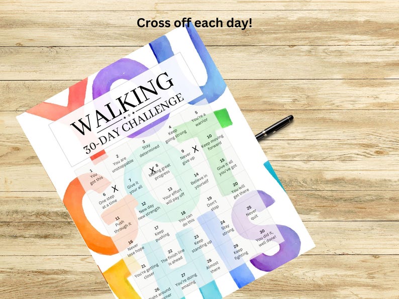 30-day Walking Challenge Countdown Calendar Printable, Walking for ...