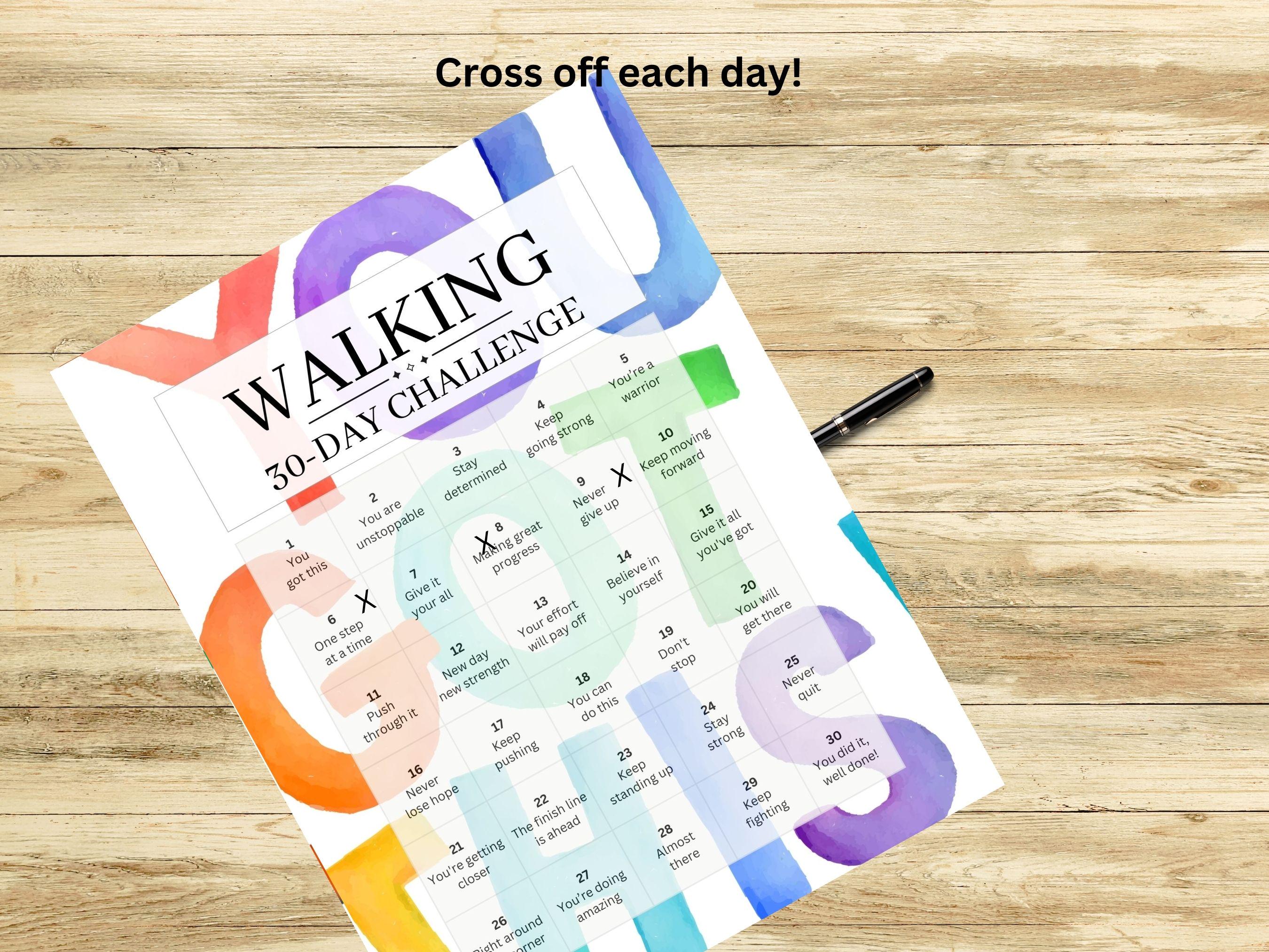 30-day Walking Challenge Countdown Calendar Printable, Walking for ...