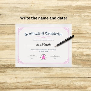 Breast Cancer Chemo Treatment Completion Certificate - Instant Download ...
