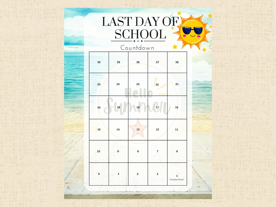 Last Day of School Countdown Calendar Instant Download Printable PDF - Etsy