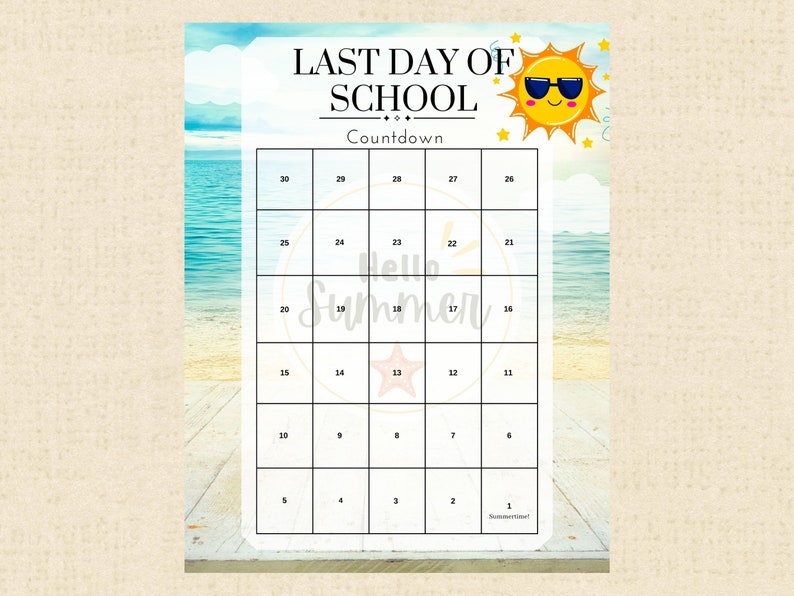 Last Day of School Countdown Calendar Instant Download Printable PDF - Etsy