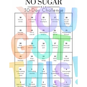 30-day No Sugar Challenge Countdown Calendar Tracker Printable, Sugar ...