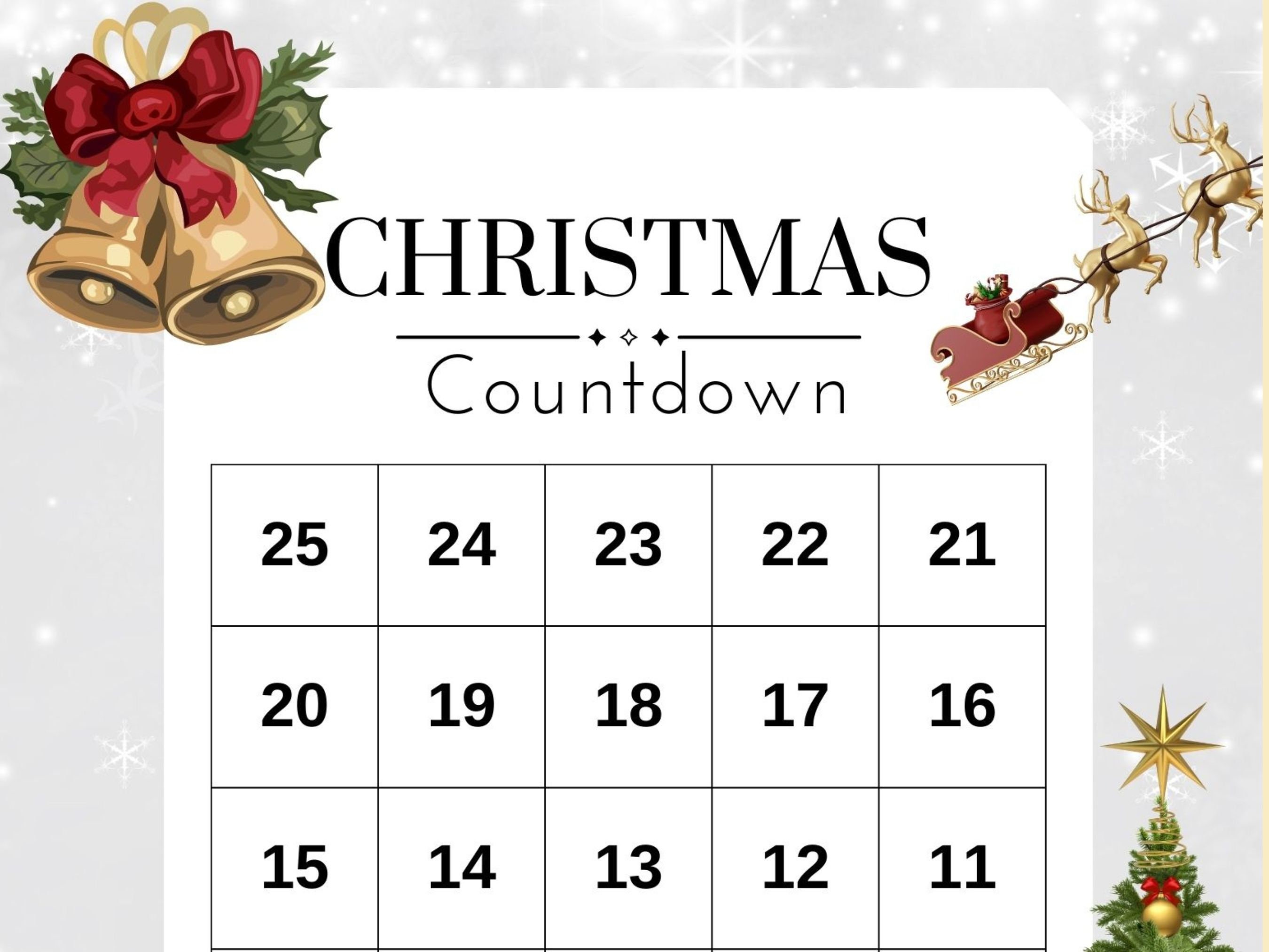 Christmas Countdown Calendar Printable, Christmas Decorations ...