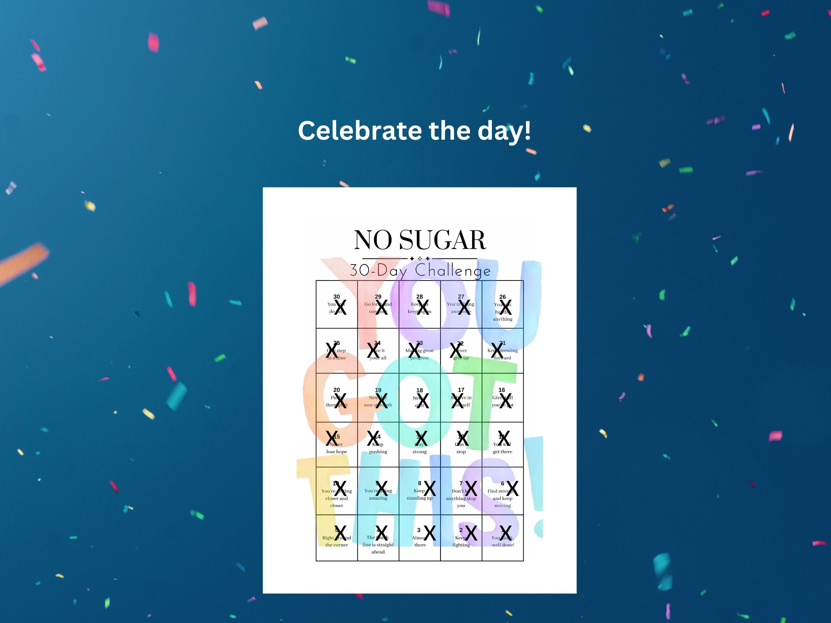 30-day No Sugar Challenge Countdown Calendar Tracker Printable, Sugar ...