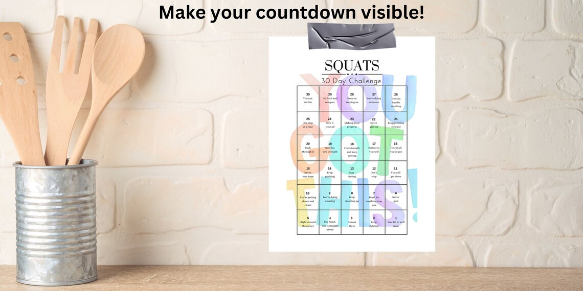 30-day Squats Challenge Daily Countdown Calendar- Daily Affirmations ...