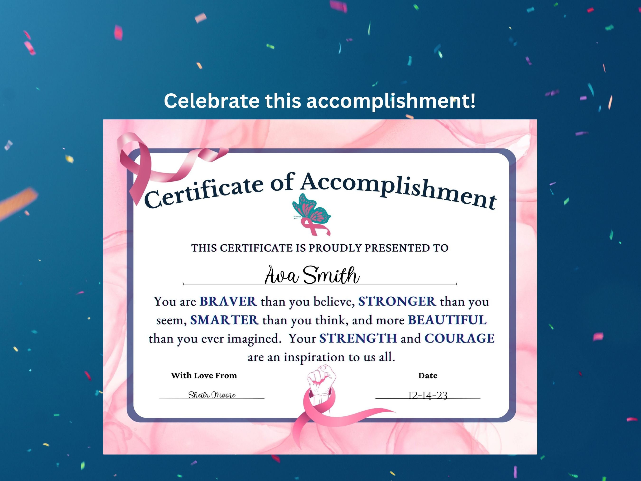 Breast Cancer Fighter Appreciation Certificate Printable | Cancer Free ...