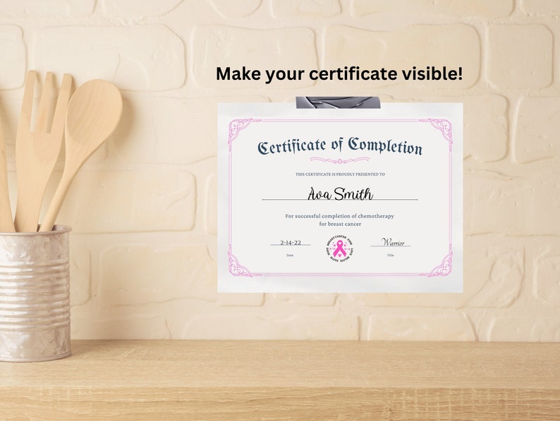 Breast Cancer Chemo Treatment Completion Certificate - Instant Download ...
