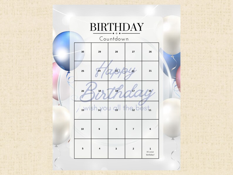 Birthday Countdown Calendar Instant Download Printable PDF, Milestone ...