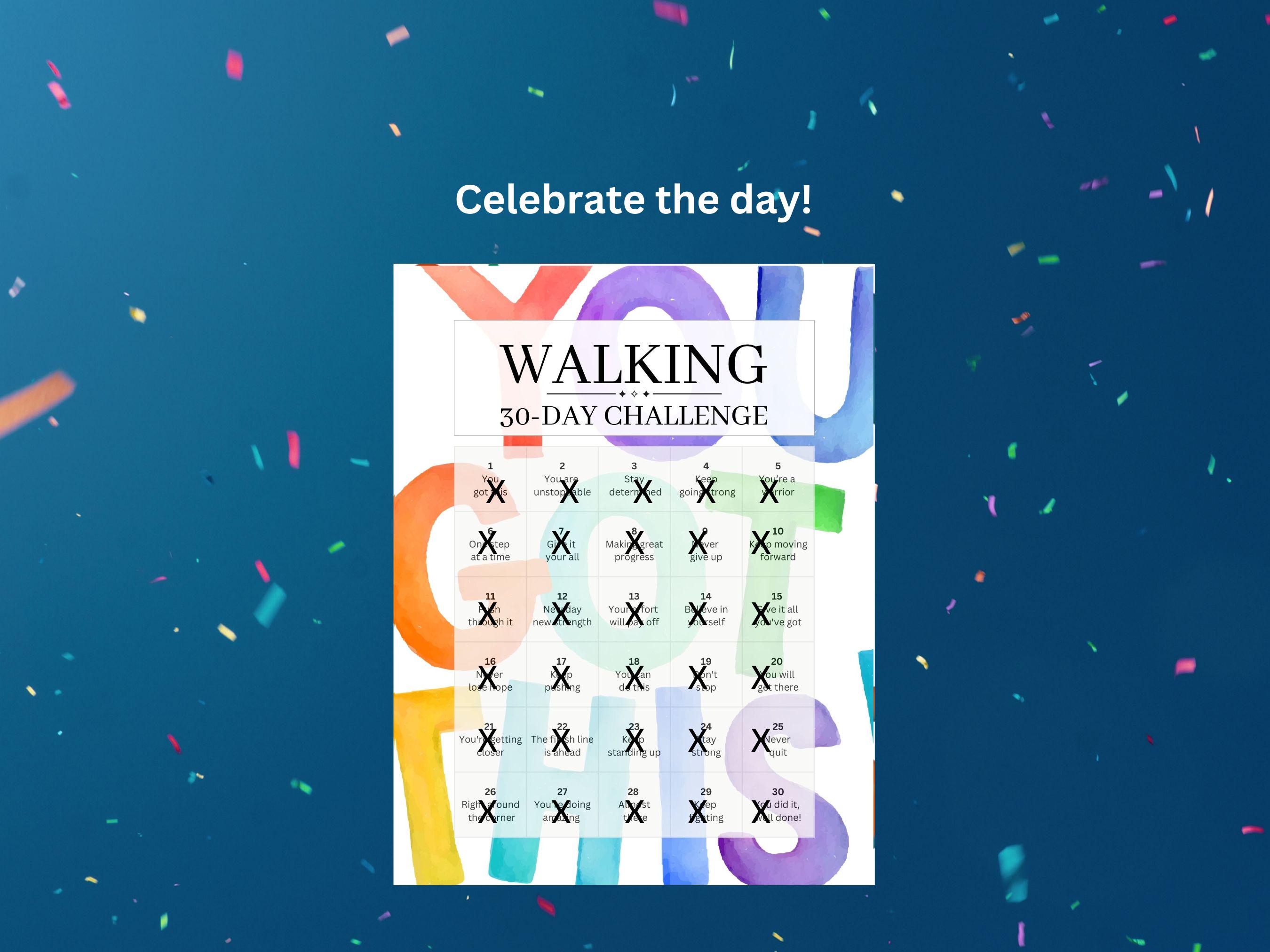30-day Walking Challenge Countdown Calendar Printable, Walking for ...