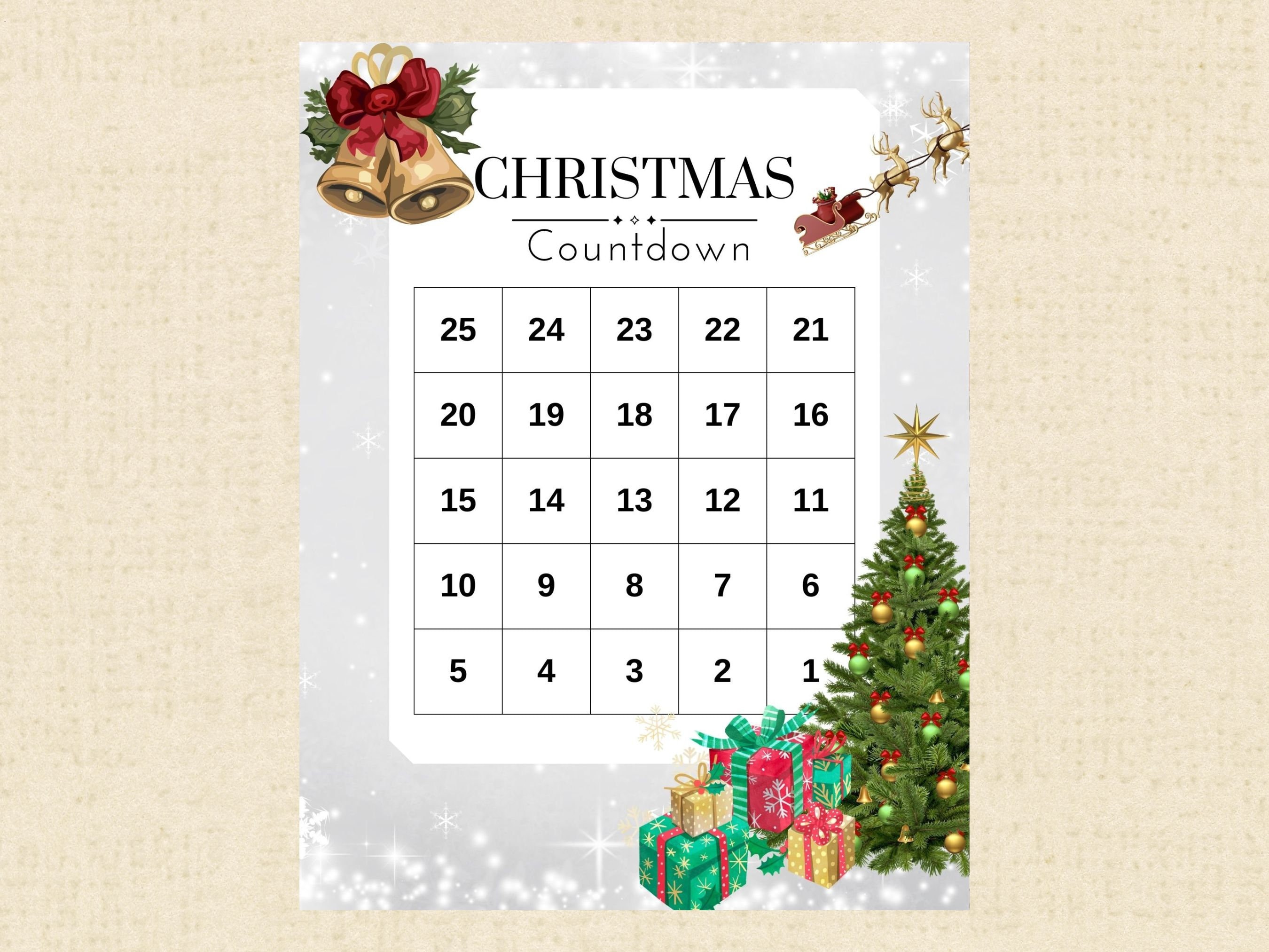 Christmas Countdown Calendar Printable, Christmas Decorations ...