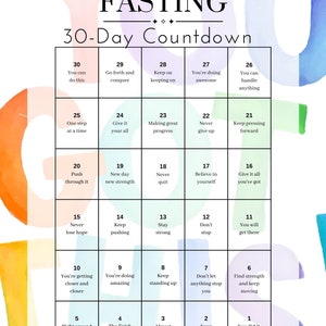 Fasting 30 Day Challenge Countdown Calendar Tracker Printable; Daniel ...
