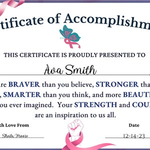 Breast Cancer Fighter Appreciation Certificate Printable | Cancer Free ...