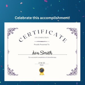 Cancer Chemo Treatment Completion Certificate - Instant Download ...