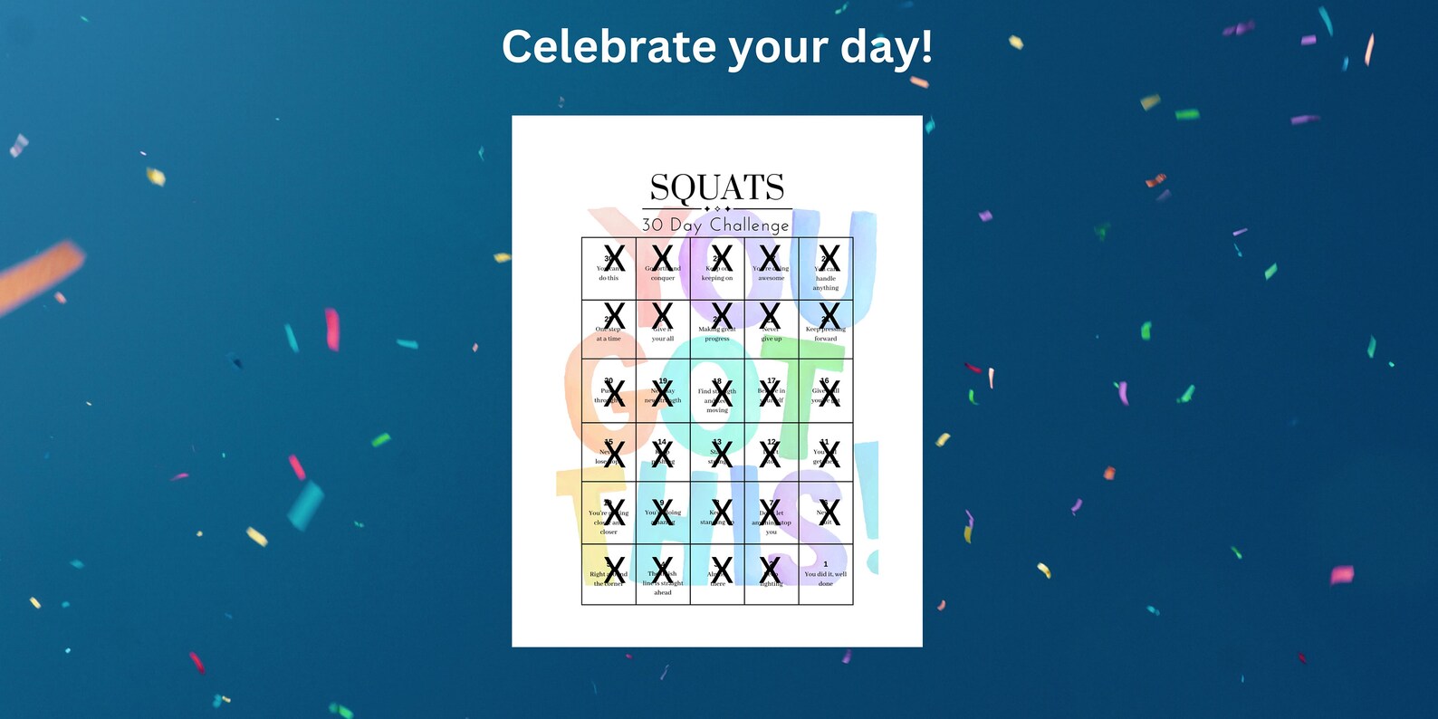 30-day Squats Challenge Daily Countdown Calendar- Daily Affirmations ...