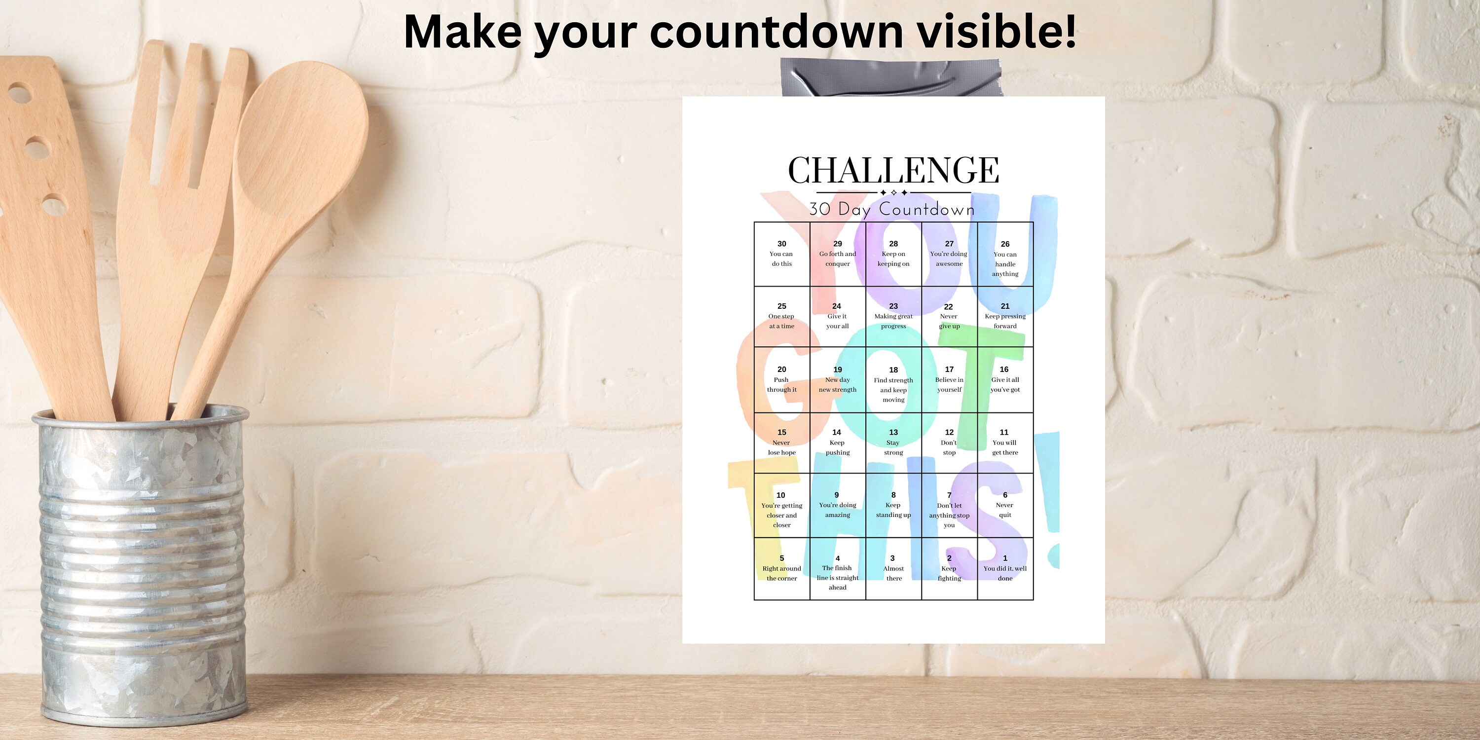 30-day Challenge Countdown Crush Your Goals Calendar Printable- Daily ...