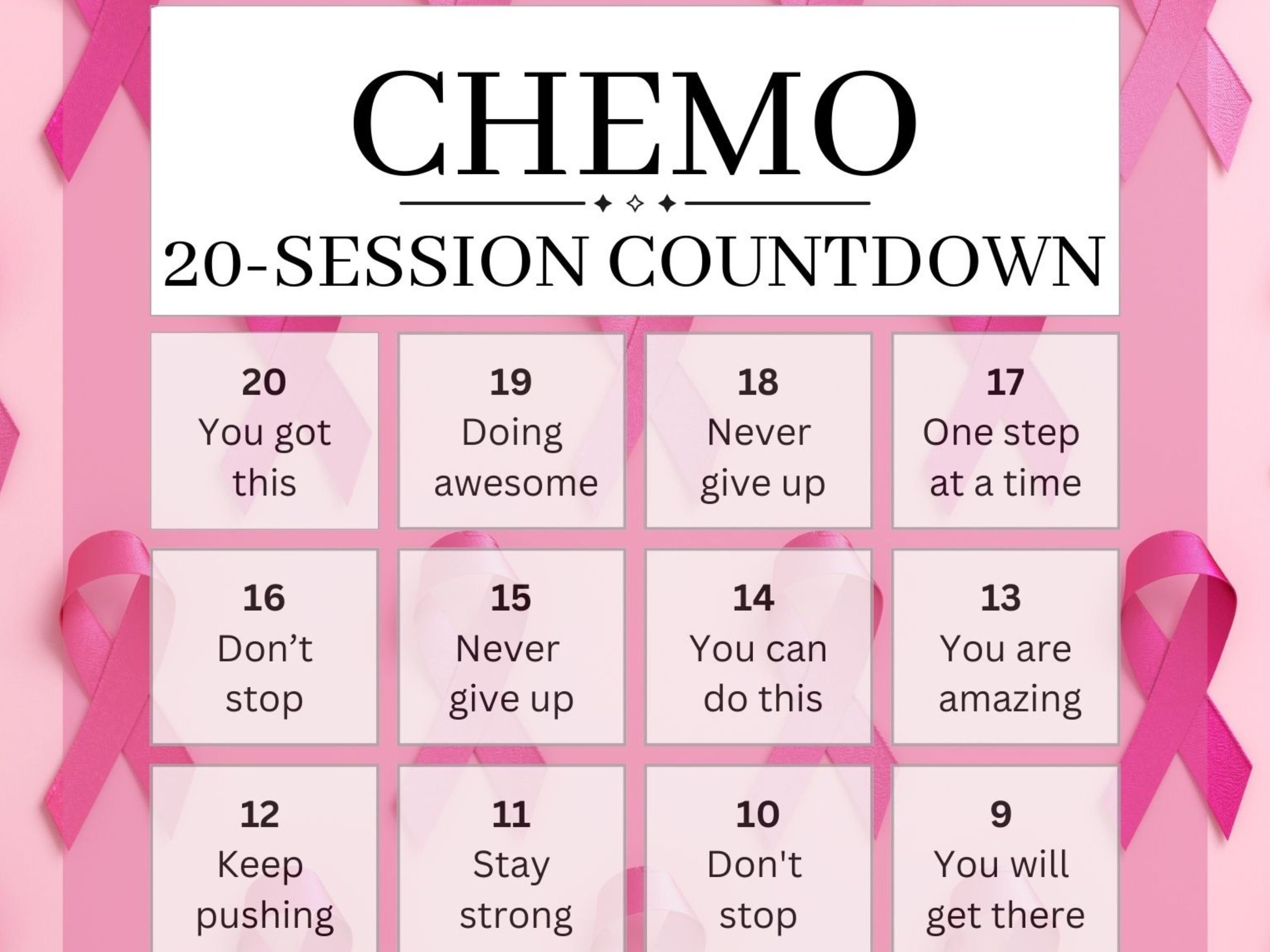 20-session Breast Cancer Chemo Treatment Countdown Calendar Printable ...