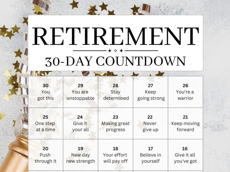 Retirement Countdown Calendar Instant Download Printable PDF - Etsy