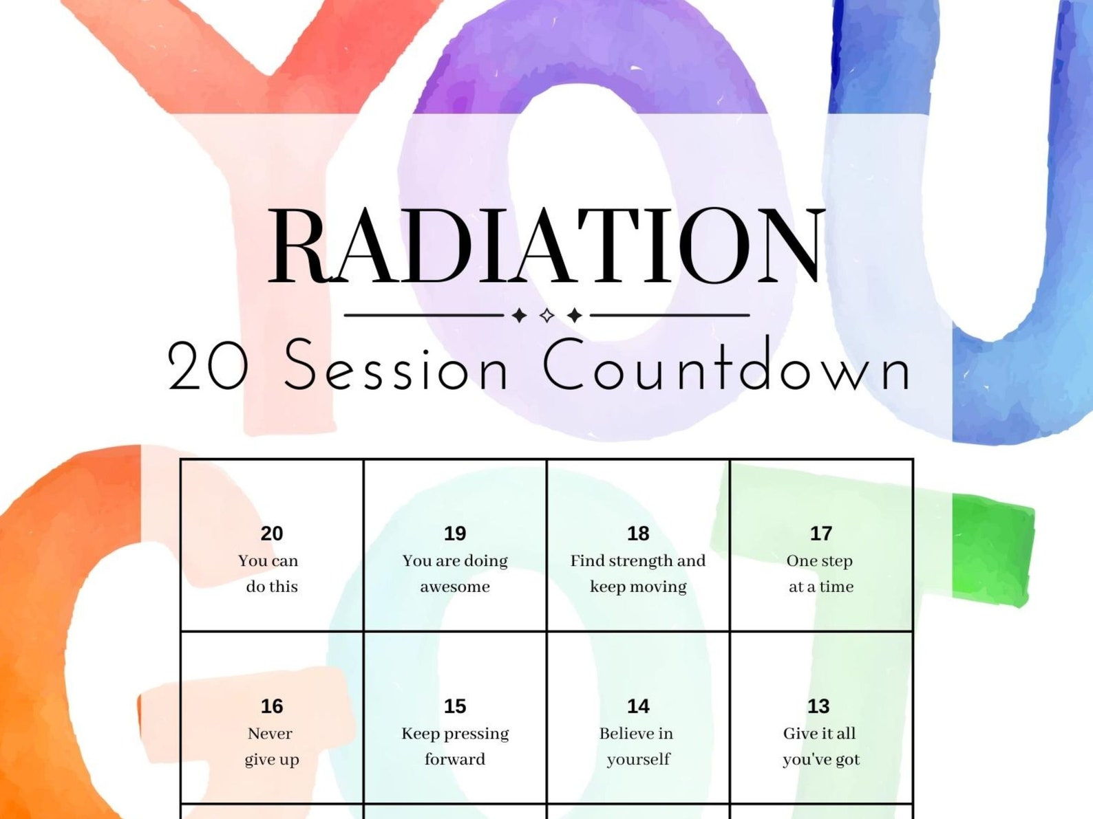 20-session Radiation Treatment Daily Countdown Calendar for Cancer ...