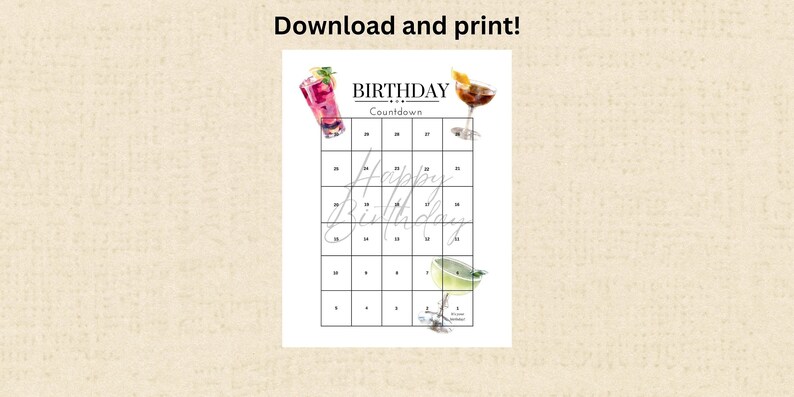 Milestone Birthday Countdown Calendar Instant Download Printable PDF ...