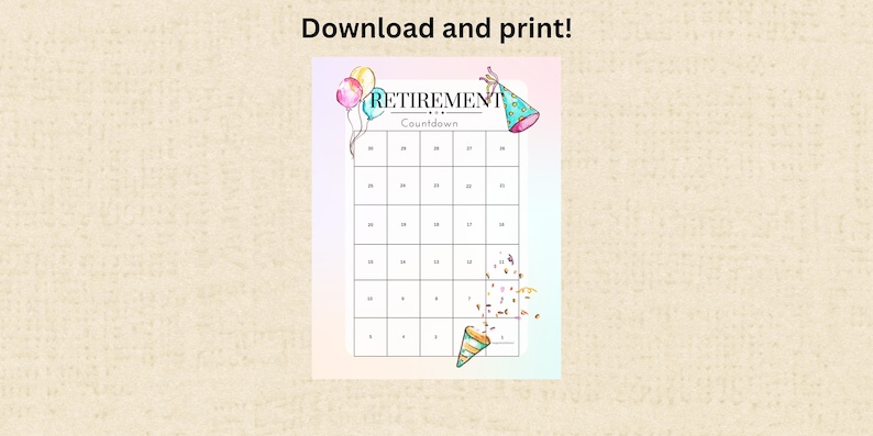 Retirement Countdown Calendar Instant Download Printable PDF - Etsy