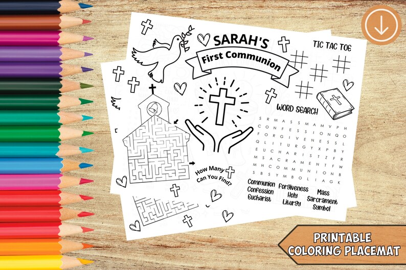 Personalized First Communion Coloring Placemat, First Communion Favors ...