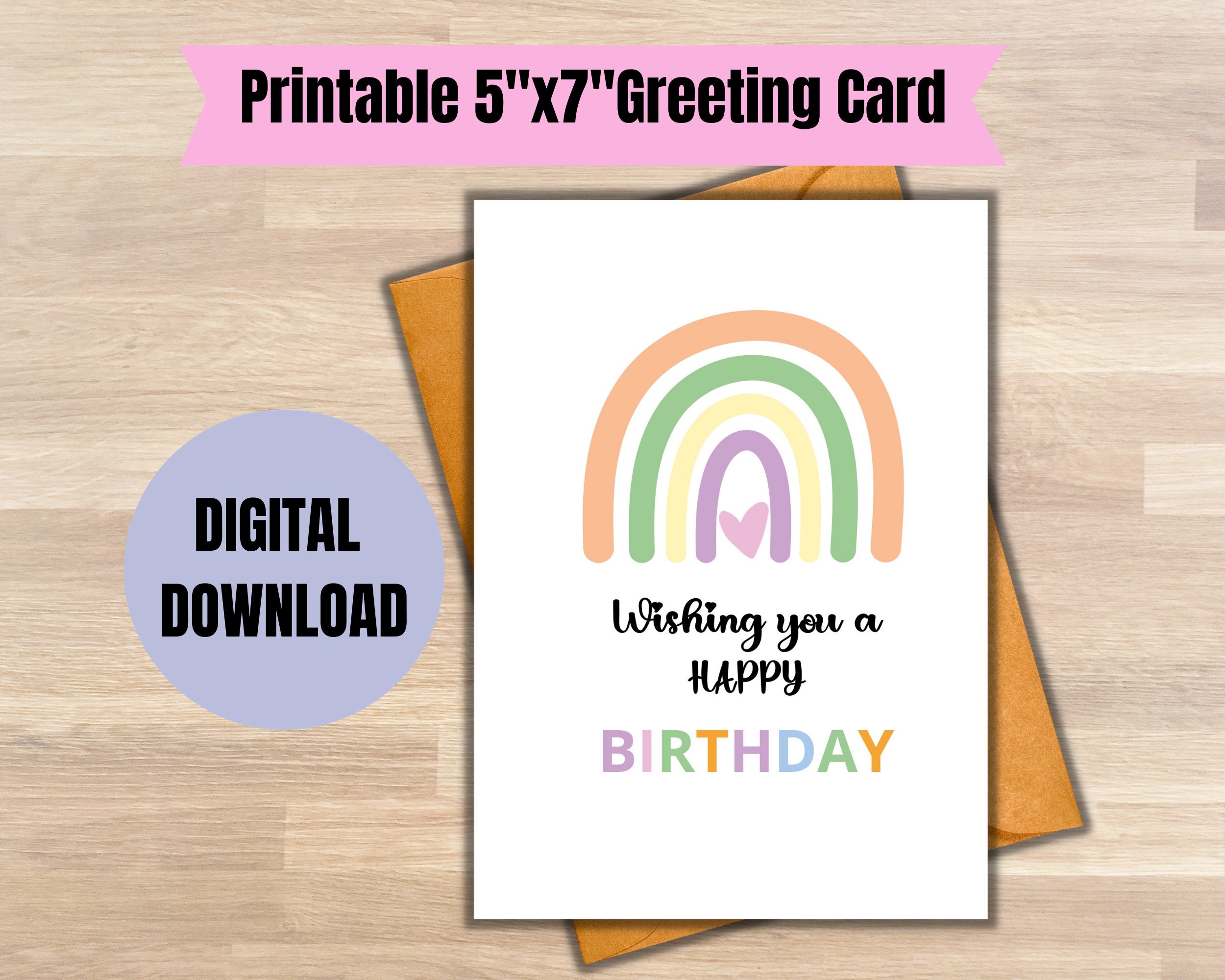 Printable Rainbow Birthday Card for Kids,digital Download,rainbow Happy ...