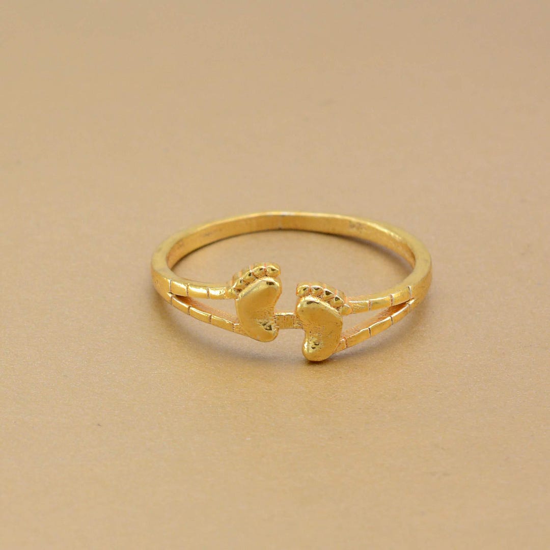 Gold Baby Feet Ring, Footprint Design Adjustable Ring, Minimalist Gold ...
