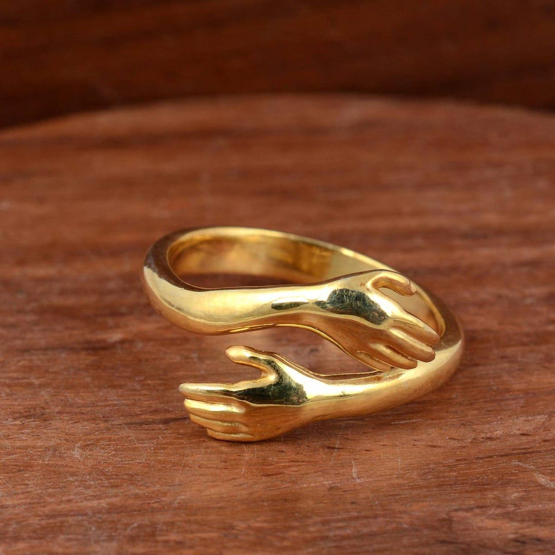 Hug Ring, Love Hugging Hand Ring, Gold Plated Ring, New Year Couple ...