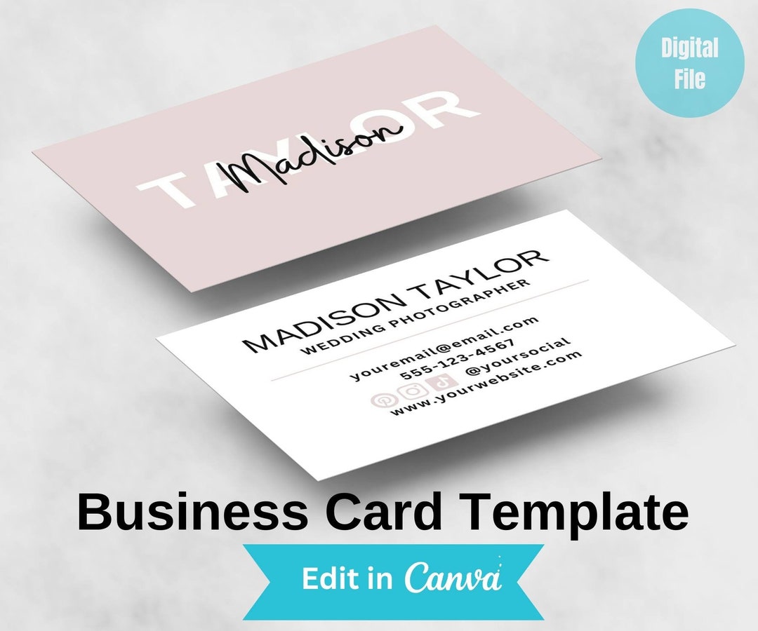 Minimalist Business Card Template, DIY Printable Business Card, Pink ...