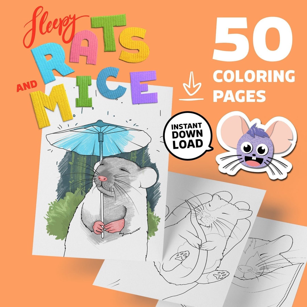 Sleepy Rats and Mice Coloring Pages: 50 Hand Drawn Digital Pets ...
