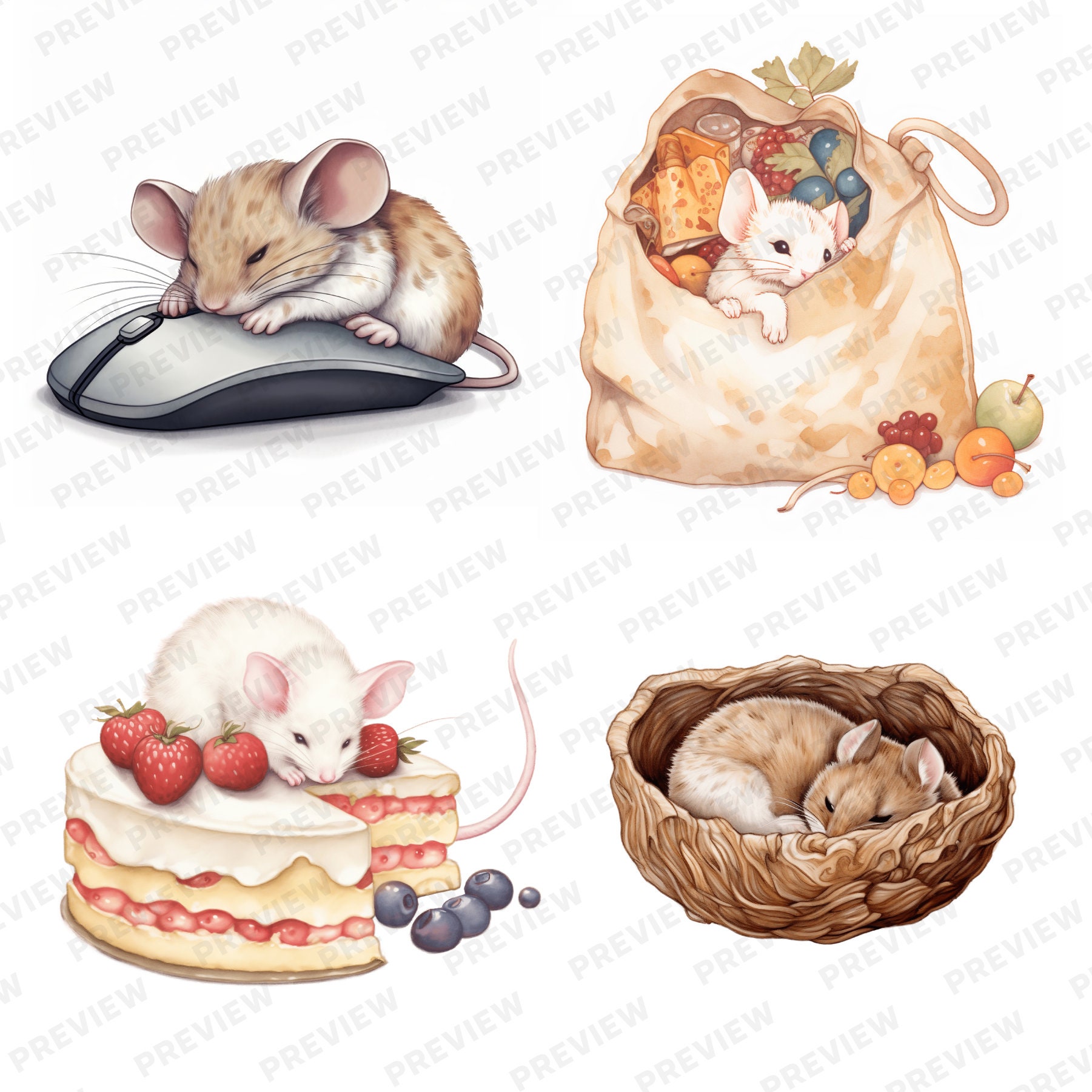 Cute Mouse Clipart: 16 Drawn Mice Illustration for Parents or - Etsy