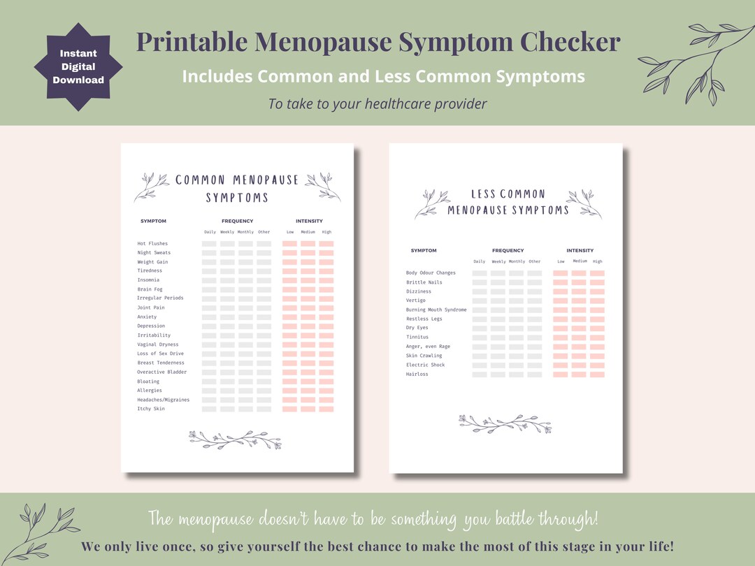 Printable Menopause Symptom Checker / Tracker for Common and Less ...