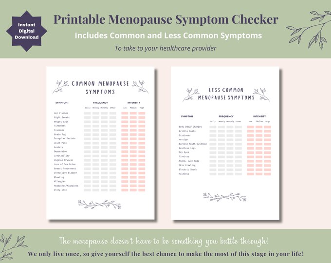 Printable Menopause Symptom Checker / Tracker for Common and Less ...