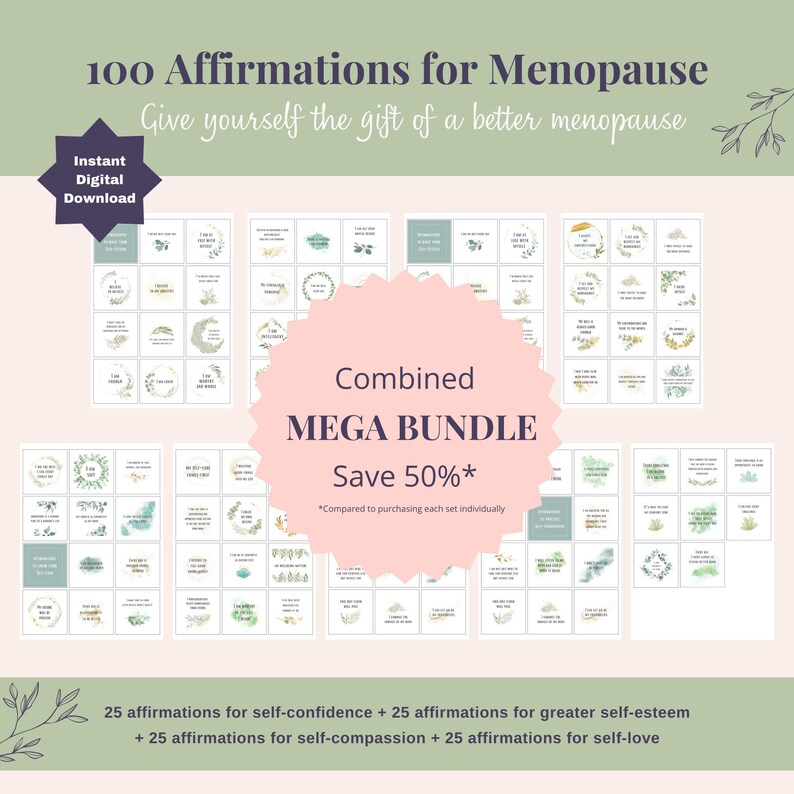 100 Printable Positive Affirmation Cards for Perimenopause and Post ...