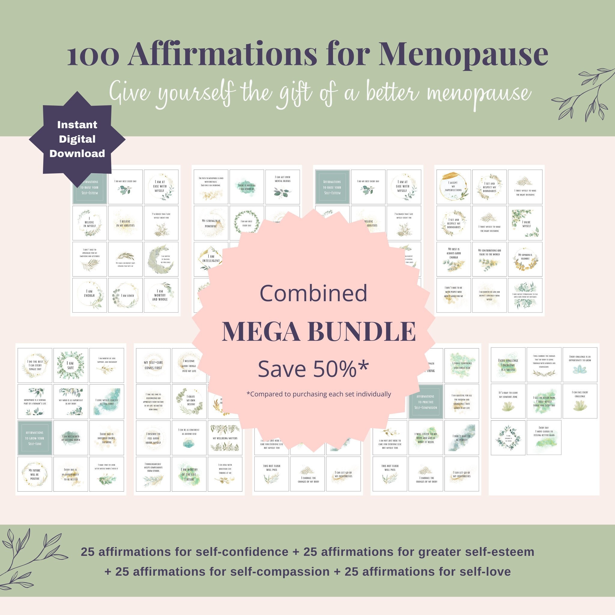 100 Printable Positive Affirmation Cards for Perimenopause and Post ...